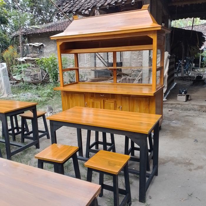 Jual gerobak/rombong nasi goreng mangkal atap joglo full jati + meja 4 ...