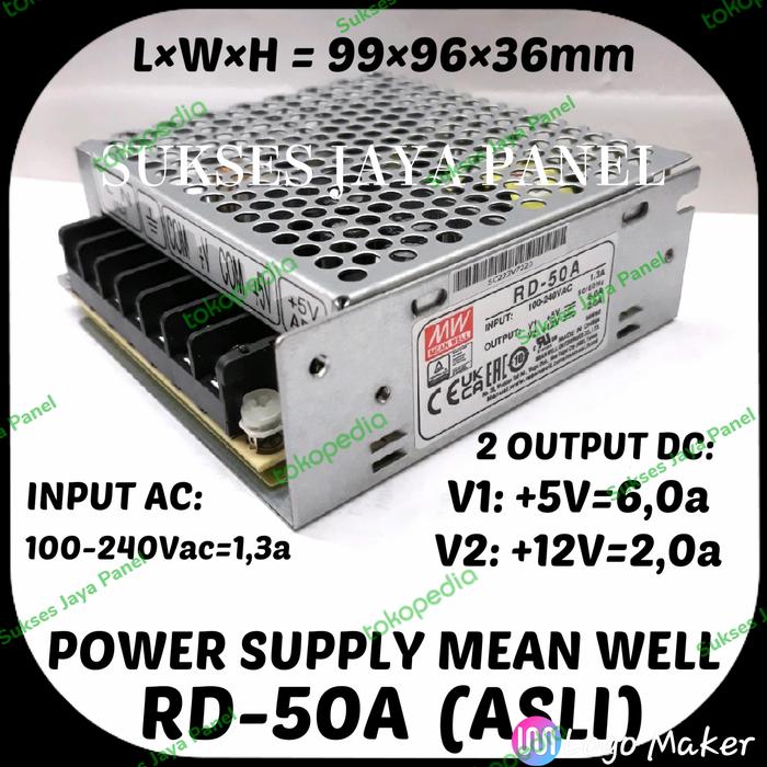 Jual Power supply mean well(asli) RD-50A(2 output dc) +5v/6.0a . +12v/2.0a - Jakarta Pusat ...