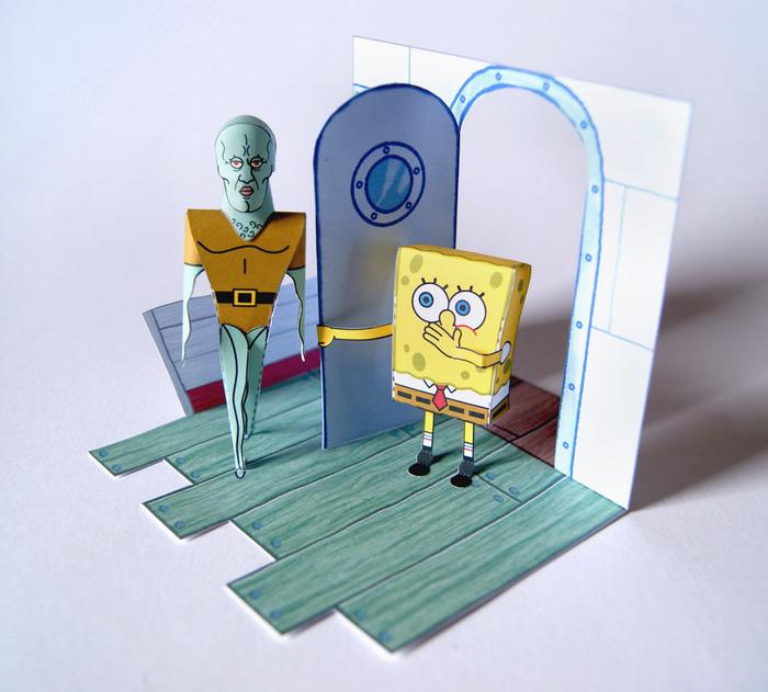 Jual 3D Papercraft Diorama Handsome Squidward Spongebob Pola Kertas DIY ...