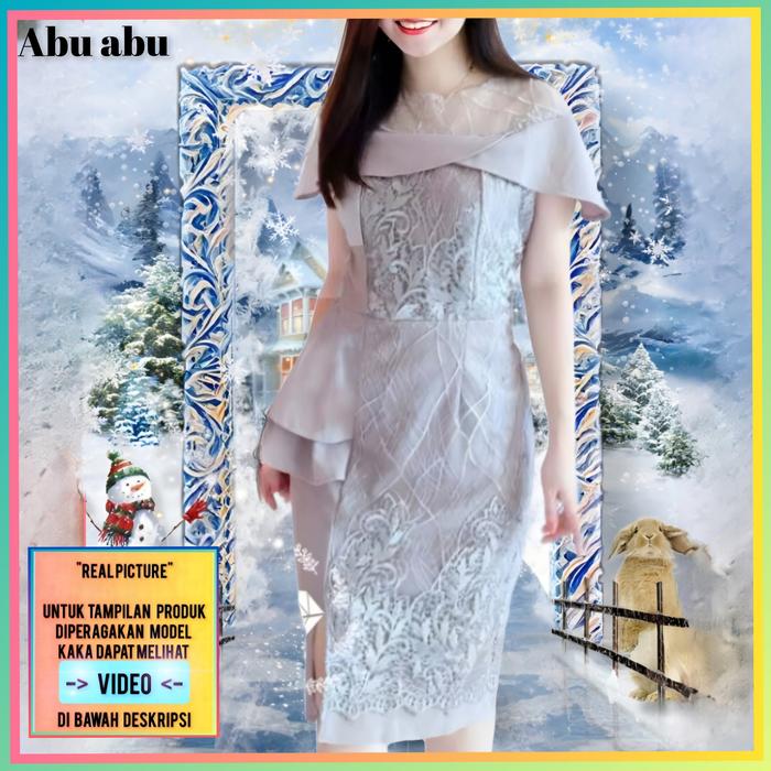 Jual baju gaun pesta wanita blouse natal morethy brukat midi dress abu ...