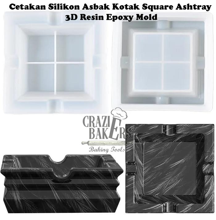 Jual Cetakan Silikon Asbak Kotak Square Ashtray 3D Resin Epoxy Mold ...