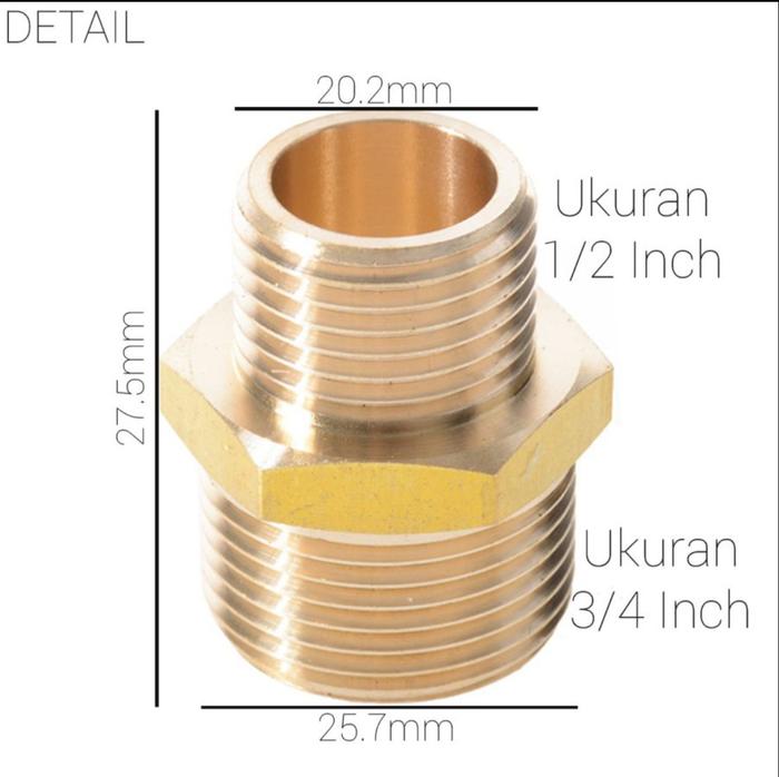 Jual double nepel reducer 3/4" x 1/2" drat luar double nepel 3/4" x 1/2 ...