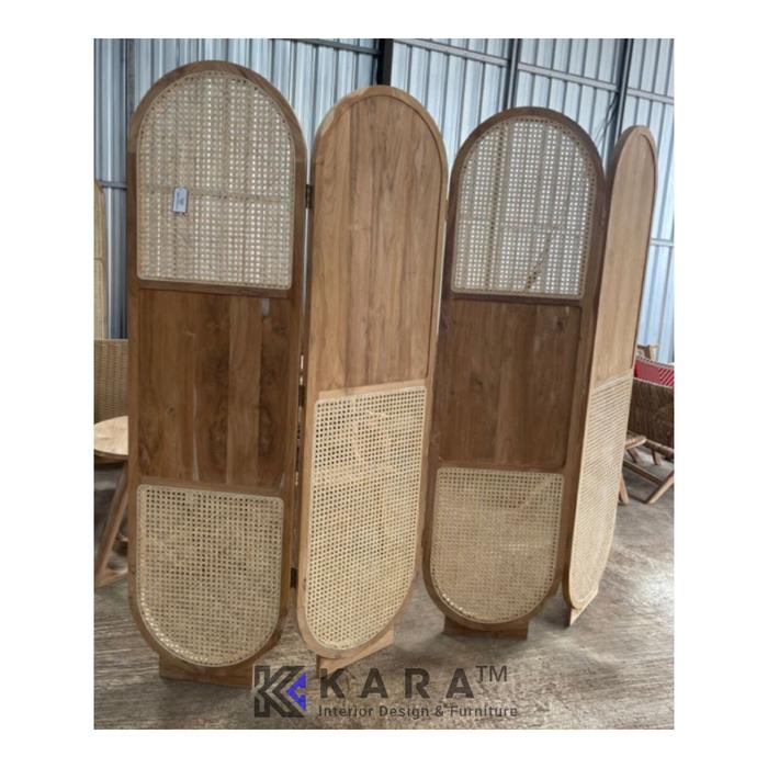 Jual Partisi Ruangan Anyaman Rotan + Cermin 4 Lipat / Room Divider ...