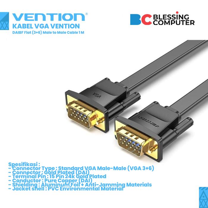 Jual KABEL VGA VENTION DAIBF Flat (3+6) Male to Male Cable 1 Meter - Kota Denpasar - Blessing ...