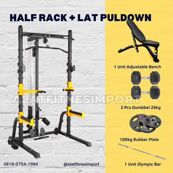 Jual Paket Lengkap Half Rack Latpulldown +Dumbbell+Bench+Weight Plate ...