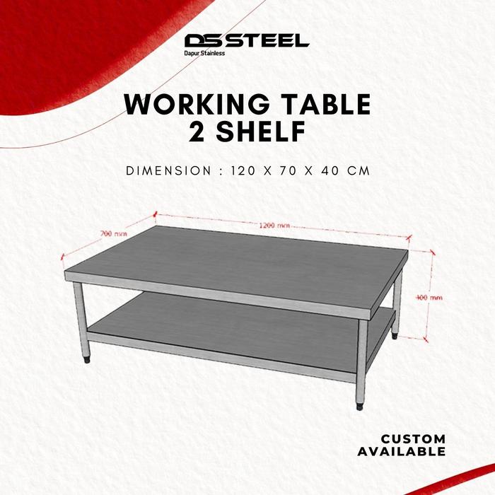 Jual Working Table 2 Shelf Ukuran 120 x 70 x 40 cm / SS 304 - Kota ...