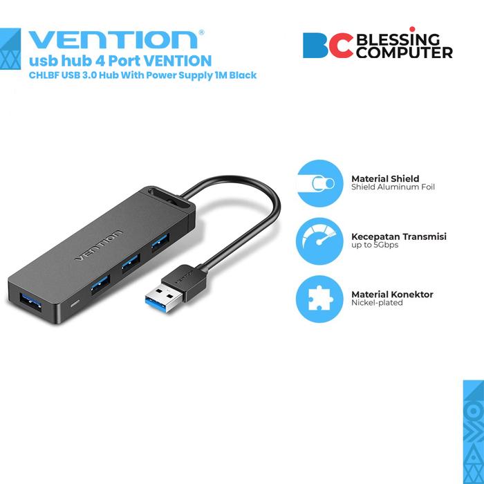 Jual usb hub 4 Port VENTION CHLBF USB 3.0 Hub With Power Supply 1M ... Jual usb hub 4 Port VENTION CHLBF USB 3.0 Hub With Power Supply 1M ...