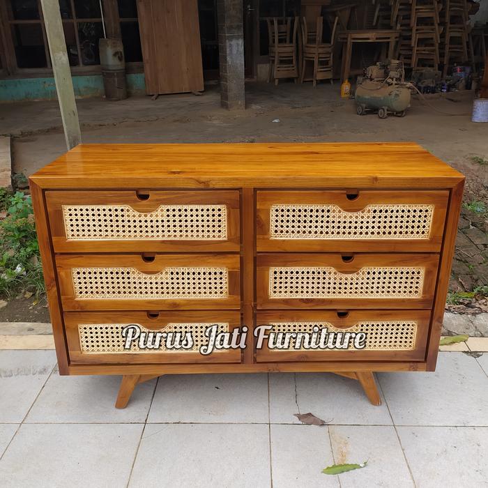 Jual Meja Drawer Retro 6 Laci Rotan Kayu Jati Nakas Buffet Cabinet ...