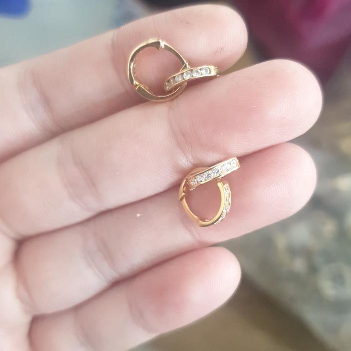 Jual anting balok jepit listring emas asli 700 70% 16K kecil permata ...