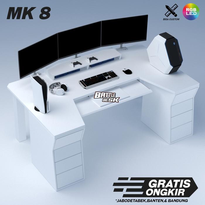 Jual BATTLEDESK MK 8 PUTIH - Meja Komputer Gaming PC Desk RGB Murah ...