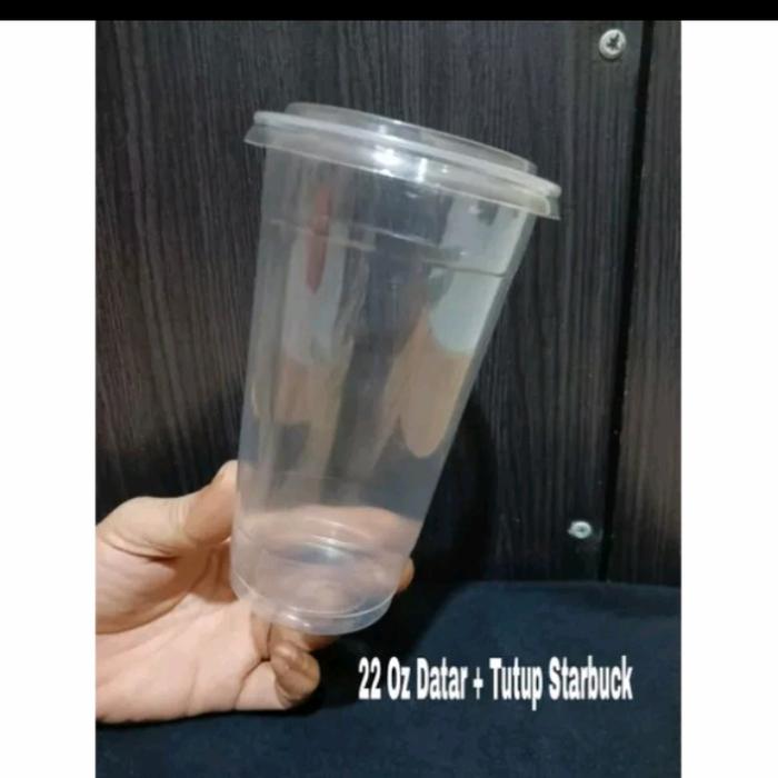 Jual GELAS PLASTIK 22 Oz Datar 10gram+TUTUP STARBUCK/Strawless Lid ...