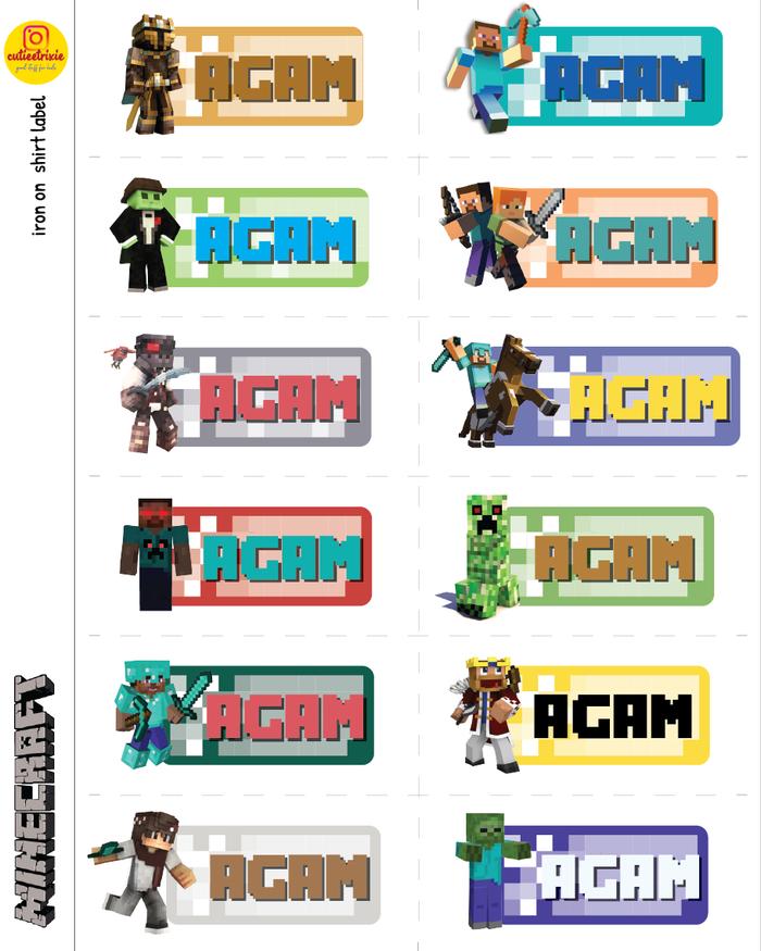 Jual Sticker Label Nama Baju Iron On Minecraft - Jakarta Barat - Cutie ...
