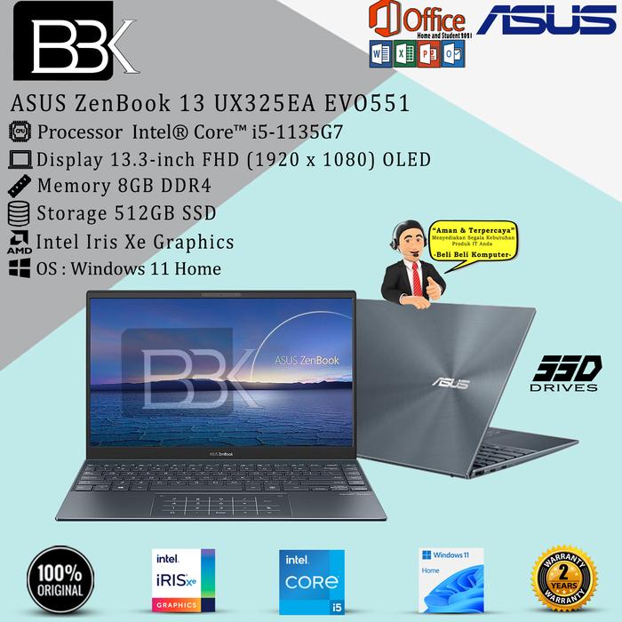 Jual ASUS ZenBook 13 UX325EA EVO551 I5-1135G7 8G 512GB SSD WIN11H+OHS21 ...