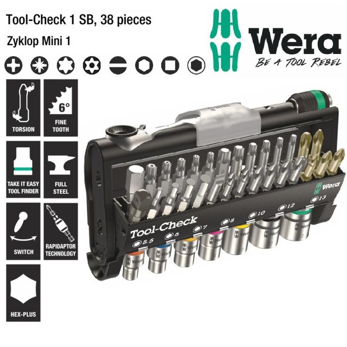 Jual WERA Tool Kit Set 05073220001 Tool-Check 1 SB Zyklop Mini - 38 Pcs ...