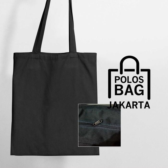 Jual Tote bag Kanvas Hitam Polos Resleting | Tebal | 30x40cm | Siap Sablon - Jakarta Barat ...