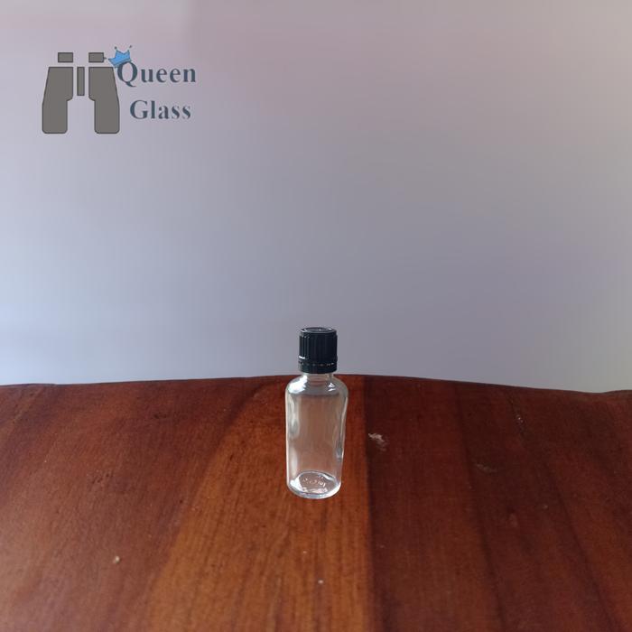 Jual Botol kaca 50ml bening tutup filler hitam tetes essential oil ...