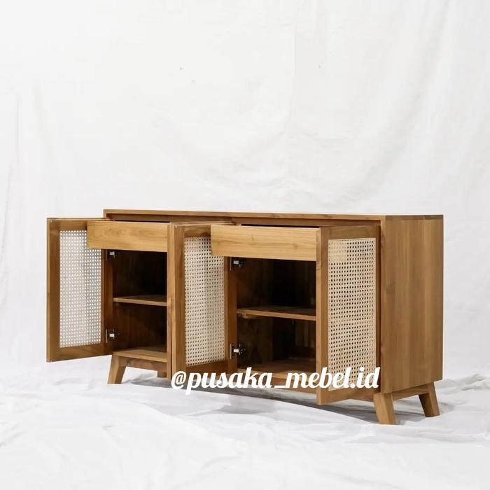 Jual lemari cabinet kayu rotan minimalis, meja bufet rotan kayu ...