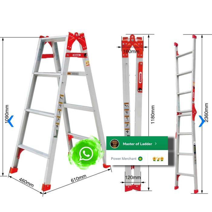 Jual Tangga Lipat MultiFungsi 2.4 M KRISBOW Alumunium/Fixstep/2in1 ...
