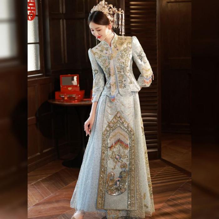 Jual Realpic S-2XL CHW-51 Cheongsam couple mewah impor gaun sangjit ...