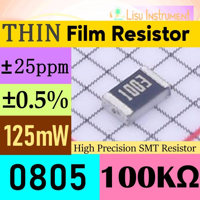 Jual 100k 0805 ±0.5% THIN Film Resistor SMD 100kΩ ±25ppm/°C 125mW 1003 ...