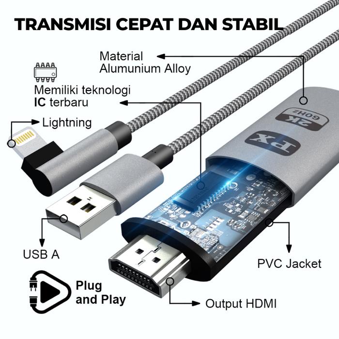 Promo Kabel MHL Lightning Converter iPhone iPad ke HDMI 2 meter PX MHA ...