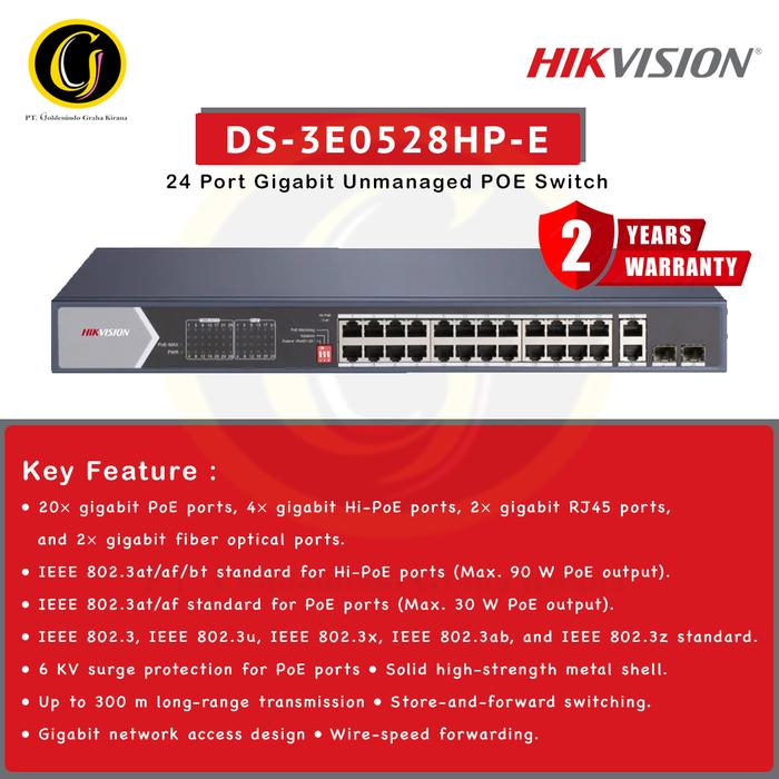 Jual DS-3E0528HP-E - HIKVISION GIGABIT UNMANAGED POE SWITCH 24 PORT - Jakarta Barat - goldenindo ...