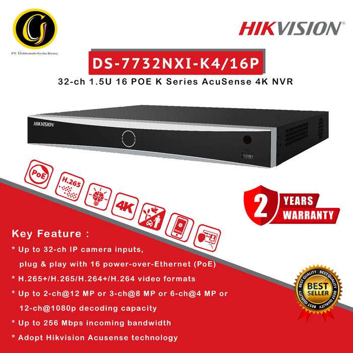 Promo DS-7732NXI-K4/16P - HIKVISION NVR 32CH POE ACUSENSE 4K FACE ...
