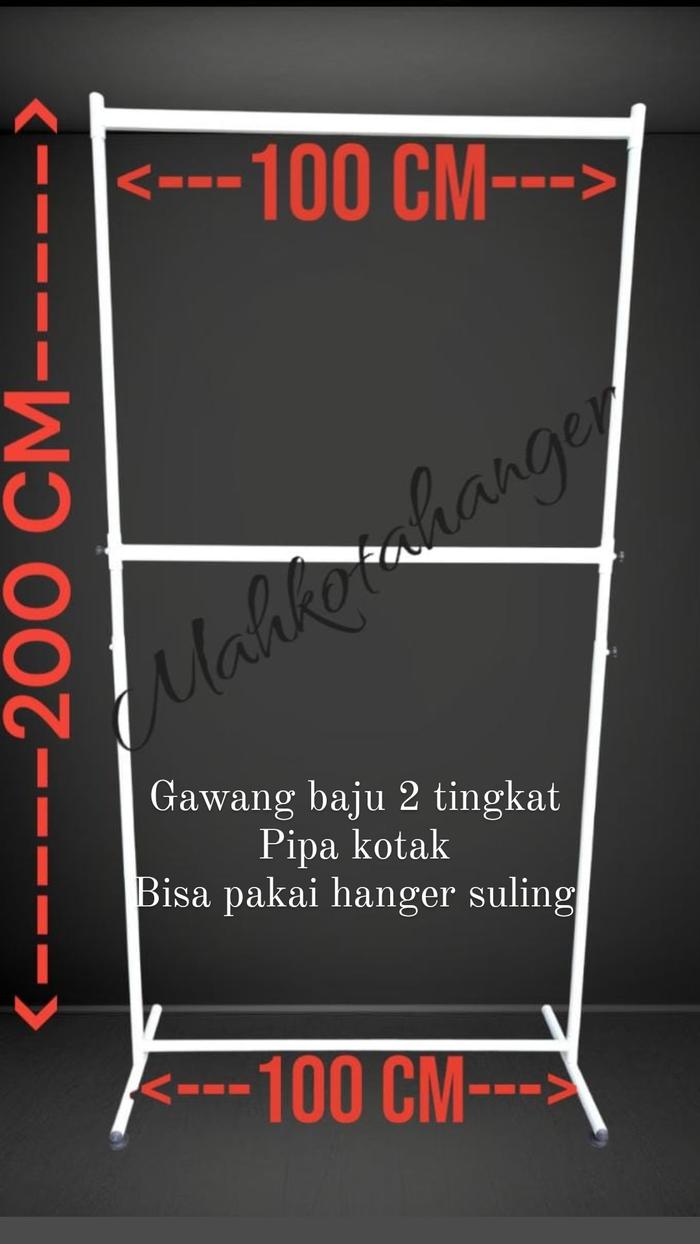 Jual Gawang baju 2 tingkat premium pipa kotak besi tebal (kuat dan ...