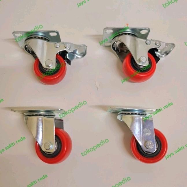 Jual Roda trolly/Rak pu merah 2 inch (2Rem+hidup 2 hidup) - Jakarta ...