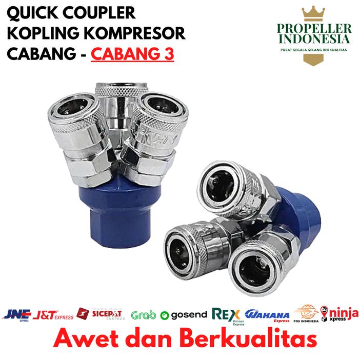 Jual Quick Coupling Cabang Coupler Kopler Sambungan Kompresor 2 Way 3 Way - 3 Cabang - Jakarta ...