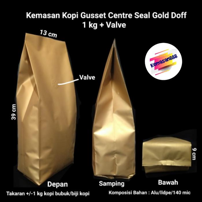 Jual Kemasan Kopi Gusset Centre Seal 1 kg Valve.kemasan gusset gold ...