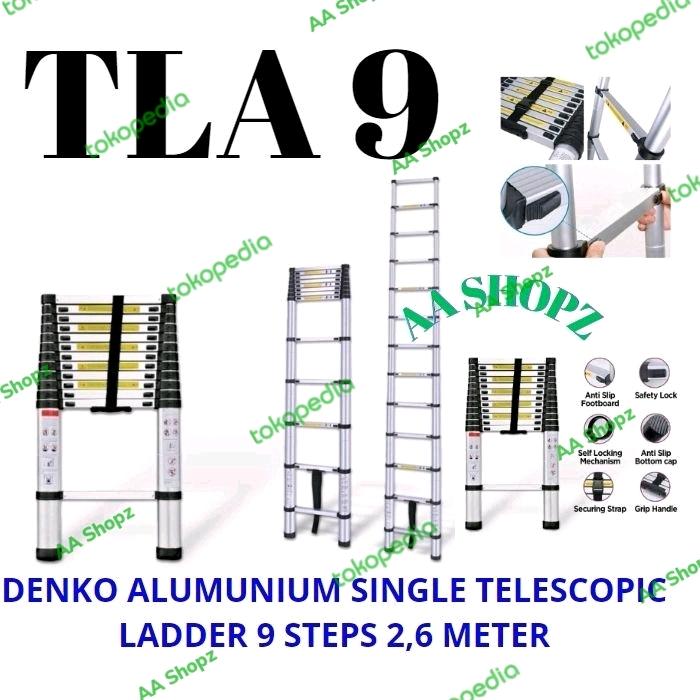 Jual TANGGA DENKO TLA 9 ALUMUNIUM SINGLE TELESKOPIK LADDER 2,6 M 9 ...