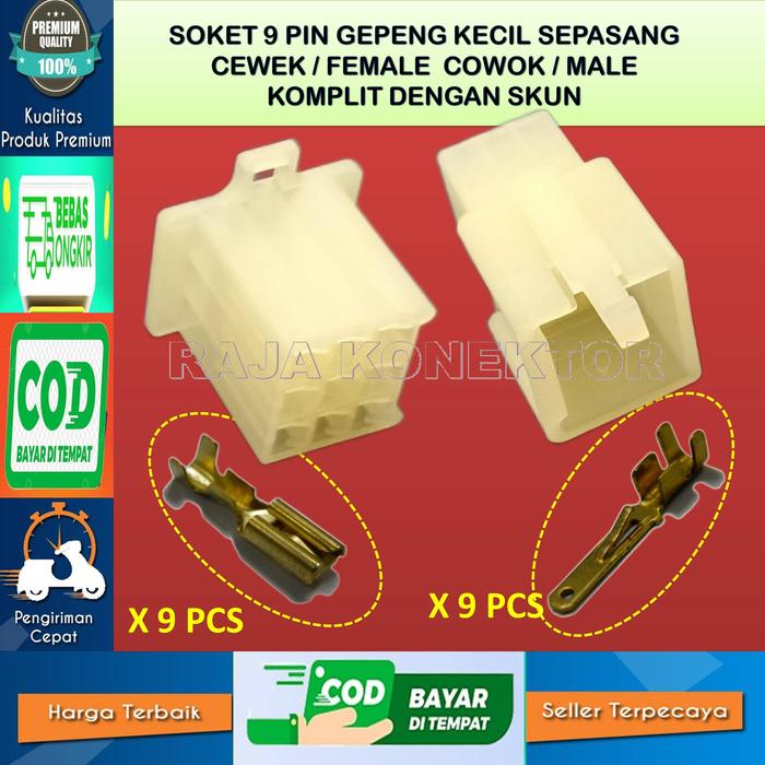 Jual SOKET SOCKET KONEKTOR KABEL 9 PIN KECIL MOTOR MOBIL MALE FEMALE ...