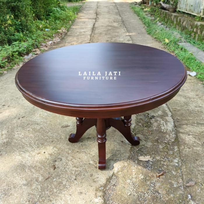 Jual Dining Table Meja Makan Bundar Bulat Minimalis Kayu Jati - D.120 ...