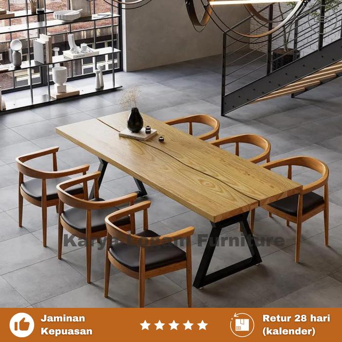 Jual Dining Table Modern Minimalis- Set Meja Makan Kaki Besi Top Kayu ...