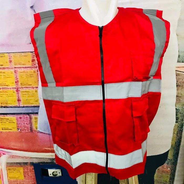 Jual Rompi Sefety Bahan Drill / Rompi Proyek warna Merah Original ...
