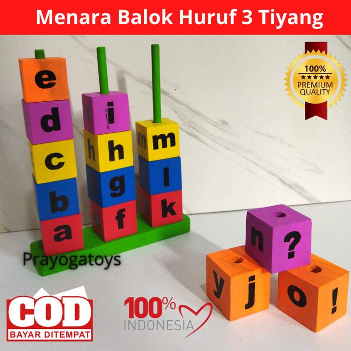 Jual Menara Balok Susun Huruf Alfabet ABC Kayu Mainan Edukasi Anak 3 ...