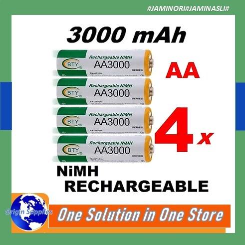 Jual PAKET BATERAI BTY AA 3000 Mah RECHARGEABLE 1,2V + FAST CHARGER LCD - BATERAI 4PC - Kota ...