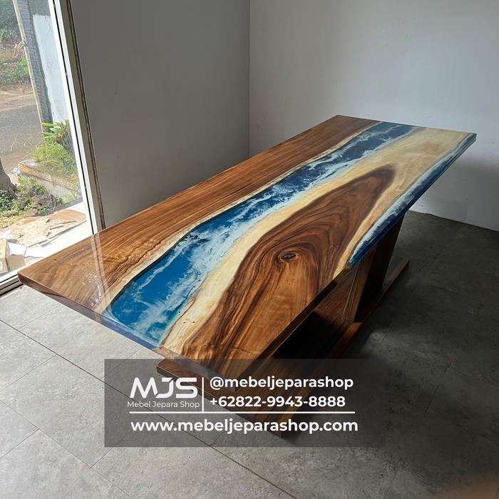 Jual Meja Kayu Resin River Model Pantai Biru Kayu Erosi - Kab. Jepara ...