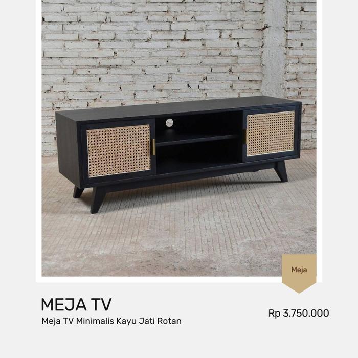 Jual Meja TV Console Minimalis Kayu Jati Warna Hitam Kombinasi Rotan ...