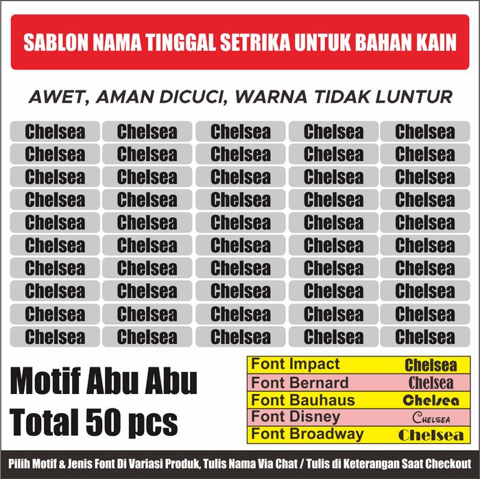 Jual BA139 Sticker Nama Label Printing Kain Kaos Sablon Setrika Isi ...