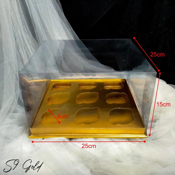 Jual box gold tutup mika transparan sekat 9 kemasan cupcake size ...