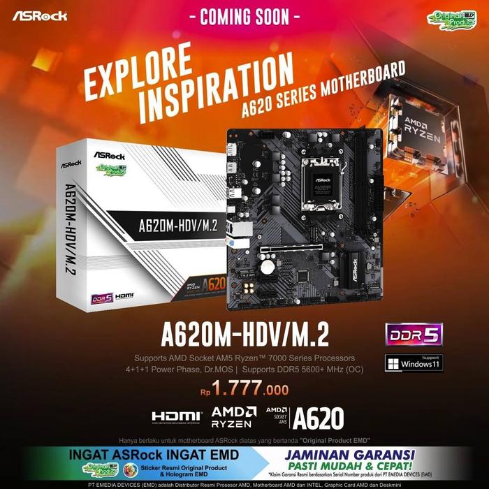 Promo ASROCK A620M-HDV/M.2 AMD Ryzen AM5 A620 Micro ATX Motherboard Cicil 0% 3x - Jakarta Pusat ...