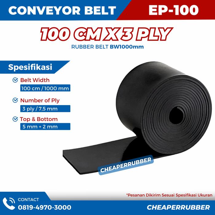 Jual Rubber Conveyor Polos 100cm x 3ply (7.5mm) karet conveyor belt ...