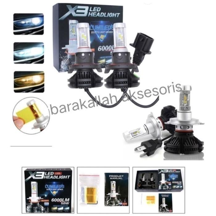 Jual Lampu X3 Headlamp LED Mobil YARIS BAKPAO H11 H4 H7 HB3 3 Warna ...