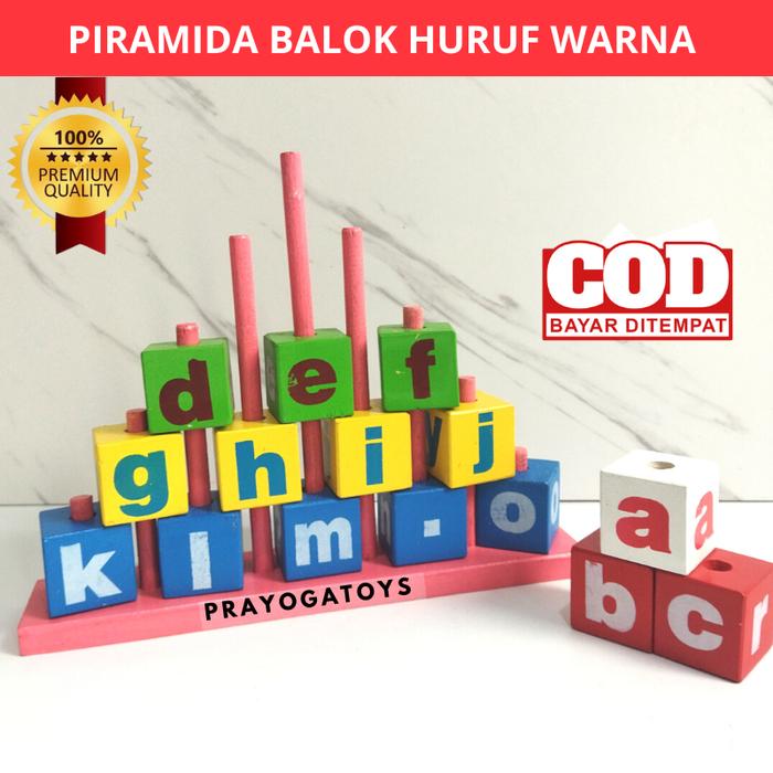 Jual Mainan Piramida Kayu yang Edukatif - Belajar Huruf Alfabet - Kab ...