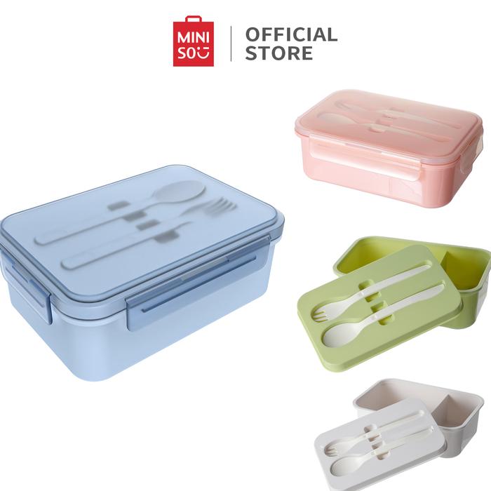 Jual Miniso Lunch Box 1200ml Anti Tumpah Free Sendok Dan Garpu - Hijau ...