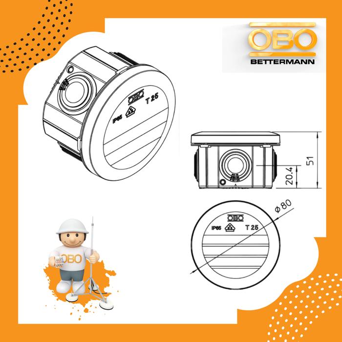 Jual OBO Junction Box Polypropylene T 25 plug-in seal, RAL 7035 - Light ...