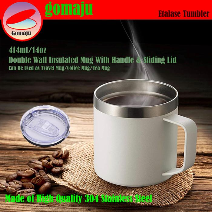 Jual Tumbler dengan Handle Sliding lid Stainless Steel Coffee Mug 414ml 14o - Jakarta Utara ...