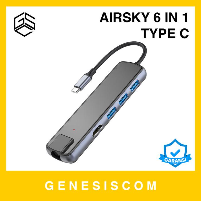 Jual USB Hub Type C to HDMI LAN RJ45 PD + USB 3.0 Port AIRSKY 6in1 MacBook - Kota Bandung ...